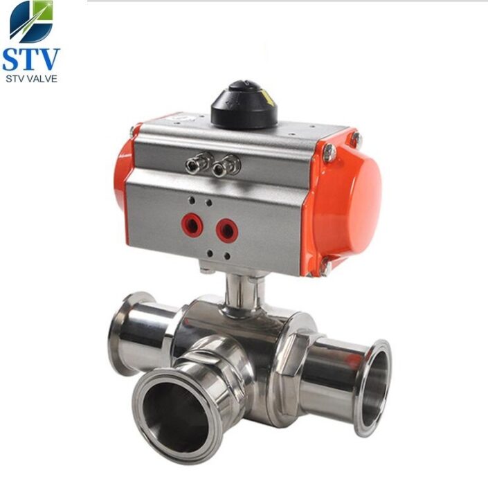 Sanitary 3 Way Valve, 3 Port Ball Valve, With Pneumatic Actuator ...